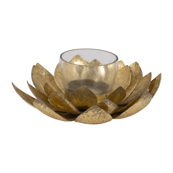 House of Hampton® 8" Lotus Candle Holder Contemporary Gold Metal Decorative Votive Candle Holder ...